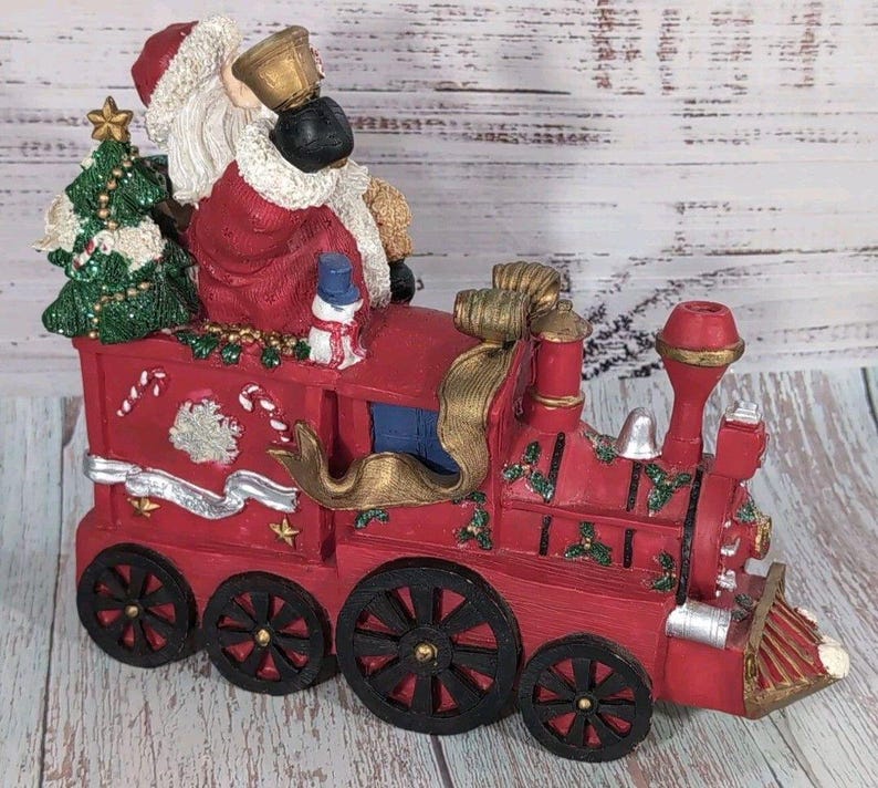 Vintage Resin Santa Train Christmas Figurine Holding Bell 9.5" X 11" - Etsy