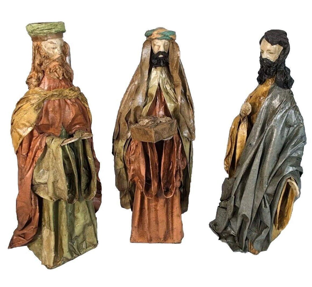 Vintage Three Wise Men Set Paper Mache Figurines Religious Figures ...