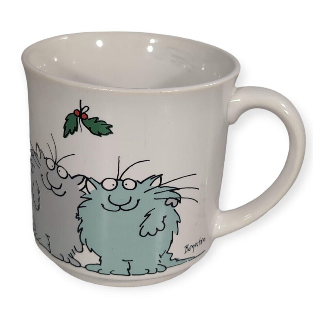 Vintage Sandra Boynton 1980's Christmas Cat Friends Under Mistletoe ...