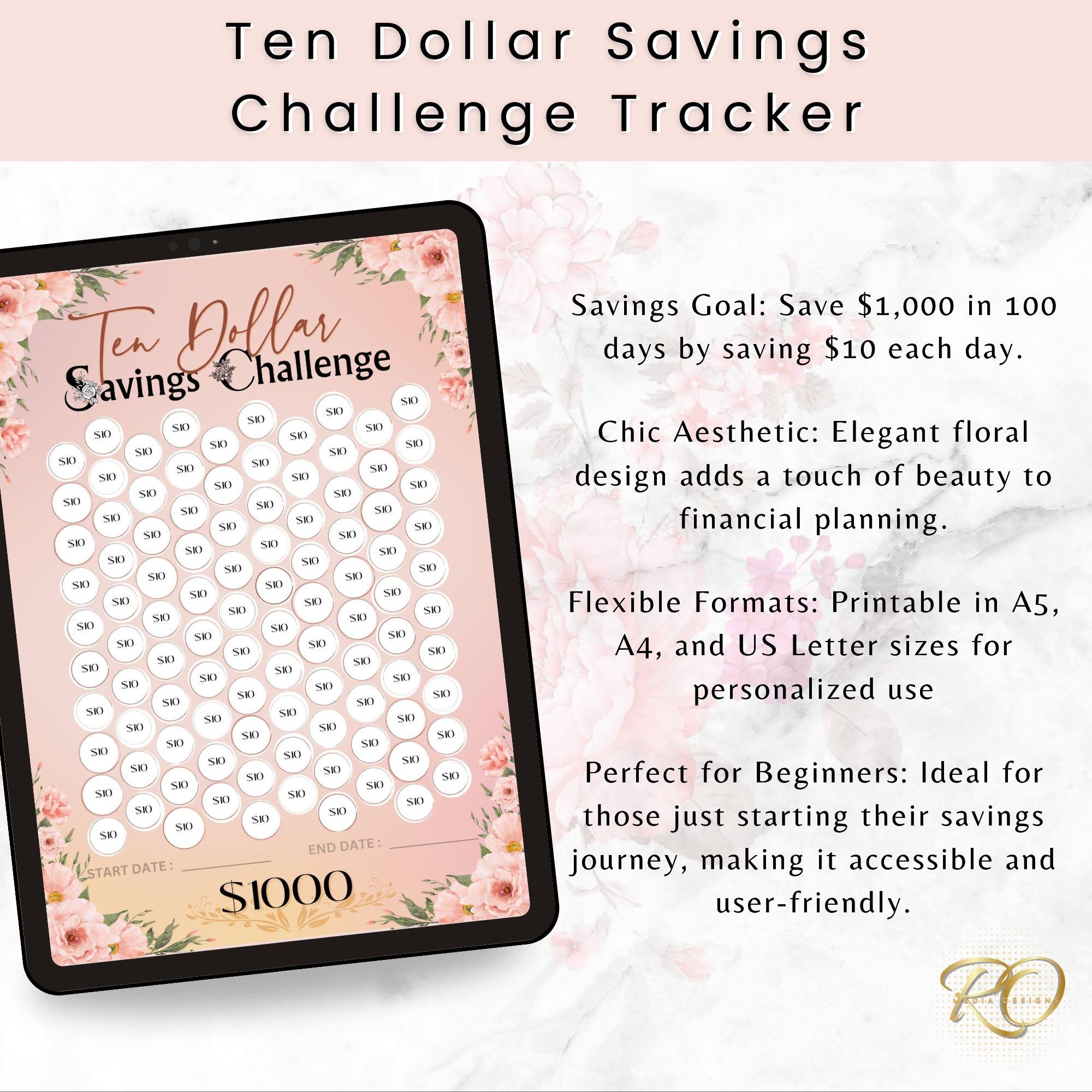 Ten Dollar Savings Challenge Tracker Printable - Etsy