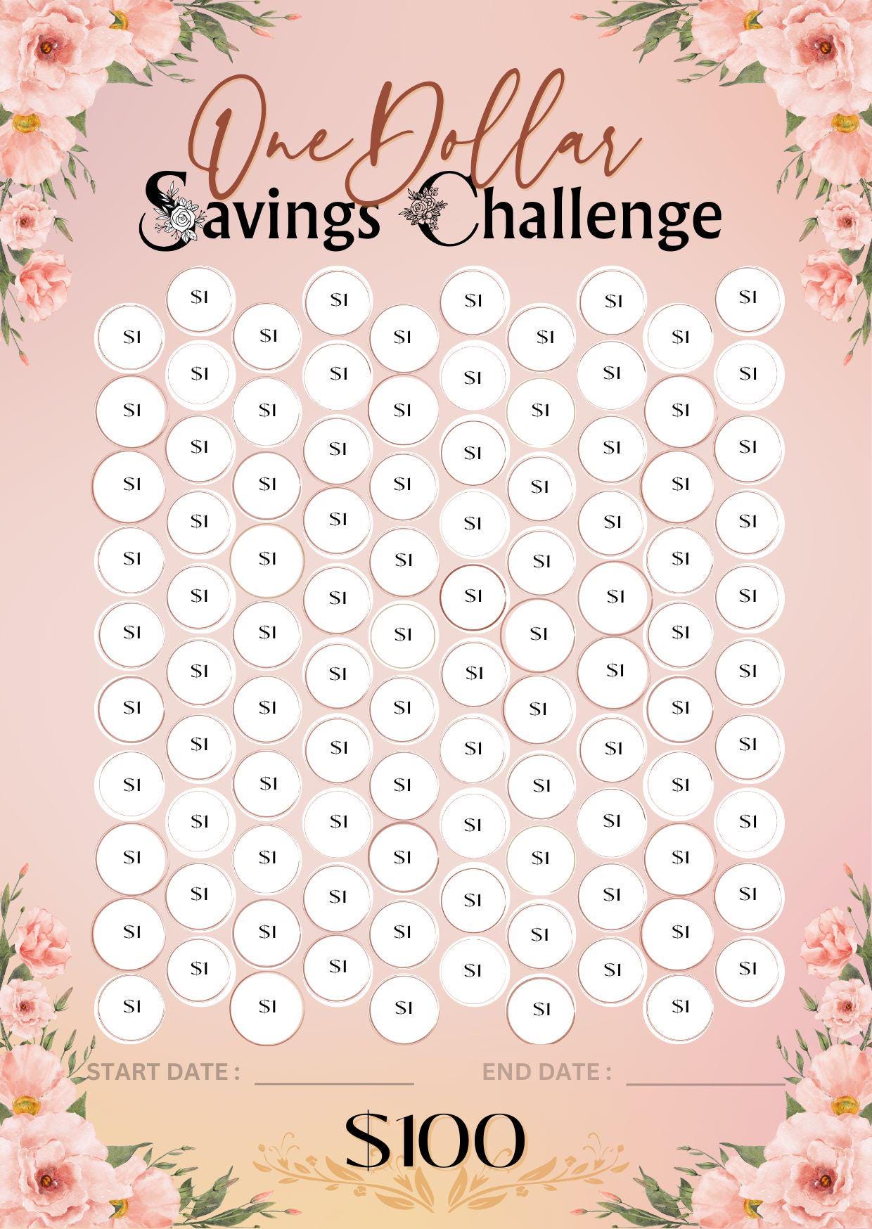 One Dollar Savings Challenge Tracker Printable - Etsy