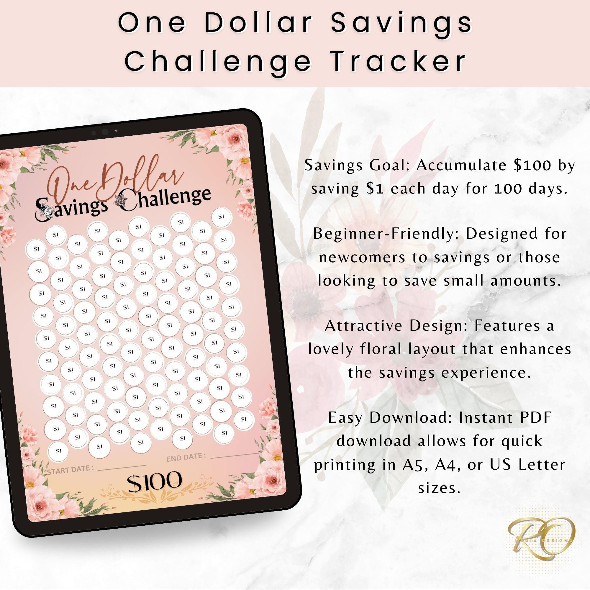 One Dollar Savings Challenge Tracker Printable - Etsy