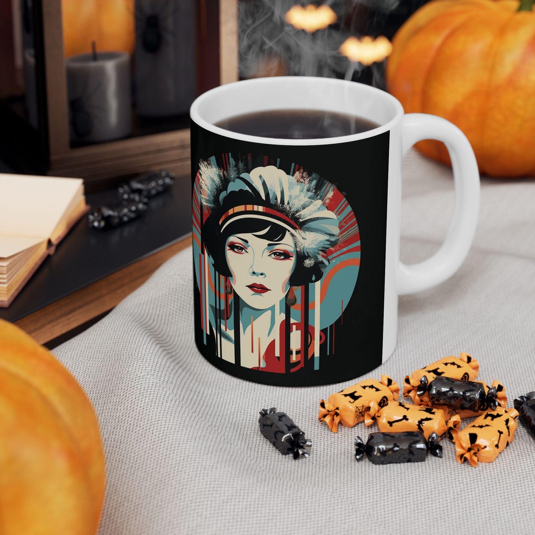 Flapper Ceramic Mug, 1920s Art Deco Coffee Cup, Vintage Retro Roaring ...