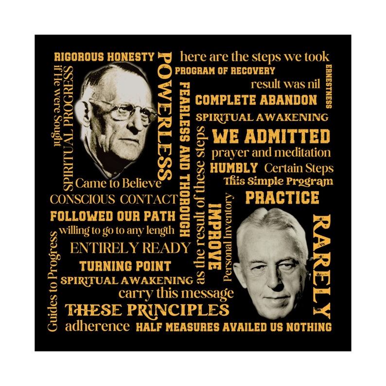 Alcoholics Anonymous Co-founders Poster, AA How It Works, 12 Steps ...