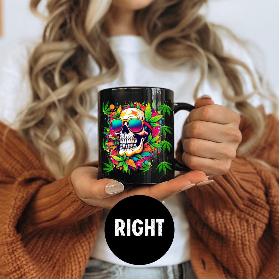 Marijuana Leaf and Skull Design Black Mug, 15oz - Stoner Gift, Cannabis ...