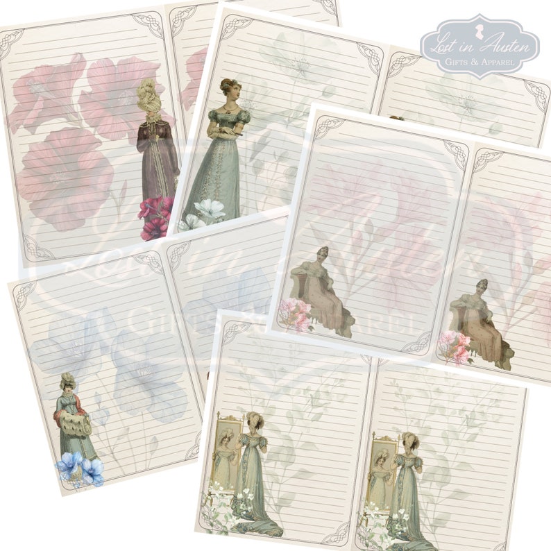 Jane Austen Regency Ladies Writing Paper, Lined Paper, Instant Digital ...