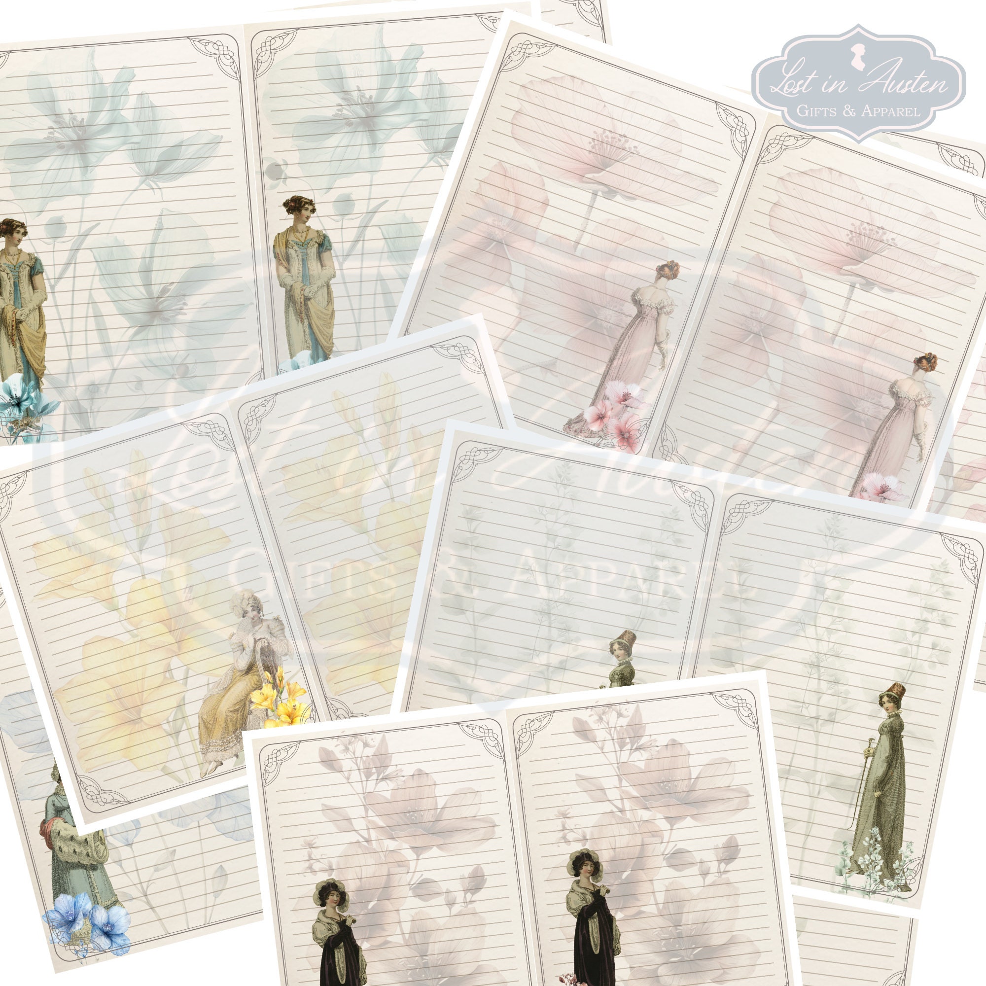 Jane Austen Regency Ladies Writing Paper, Lined Paper, Instant Digital ...