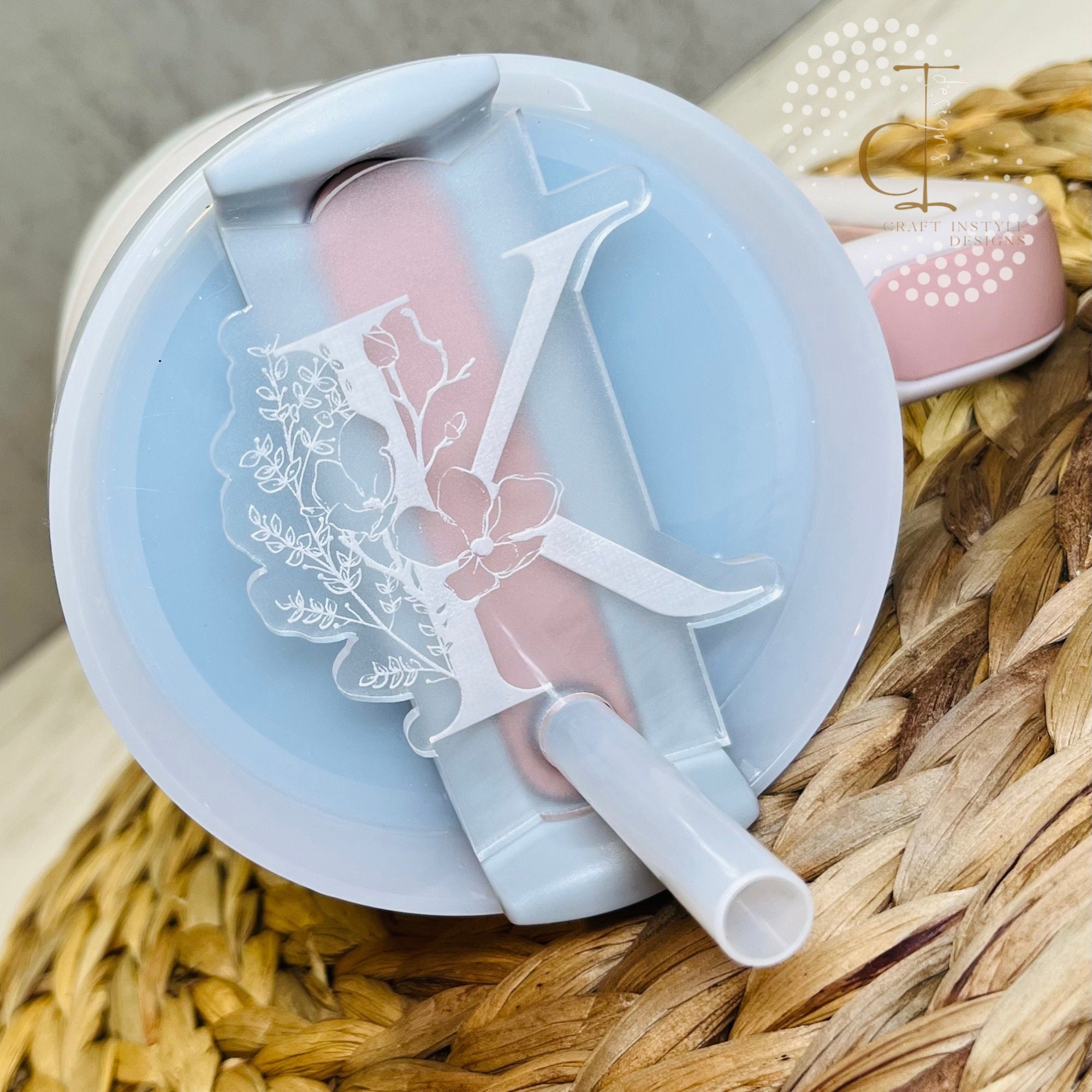 Personalized Stanley Floral Initial Tumbler Topper, Bridal Gift ...