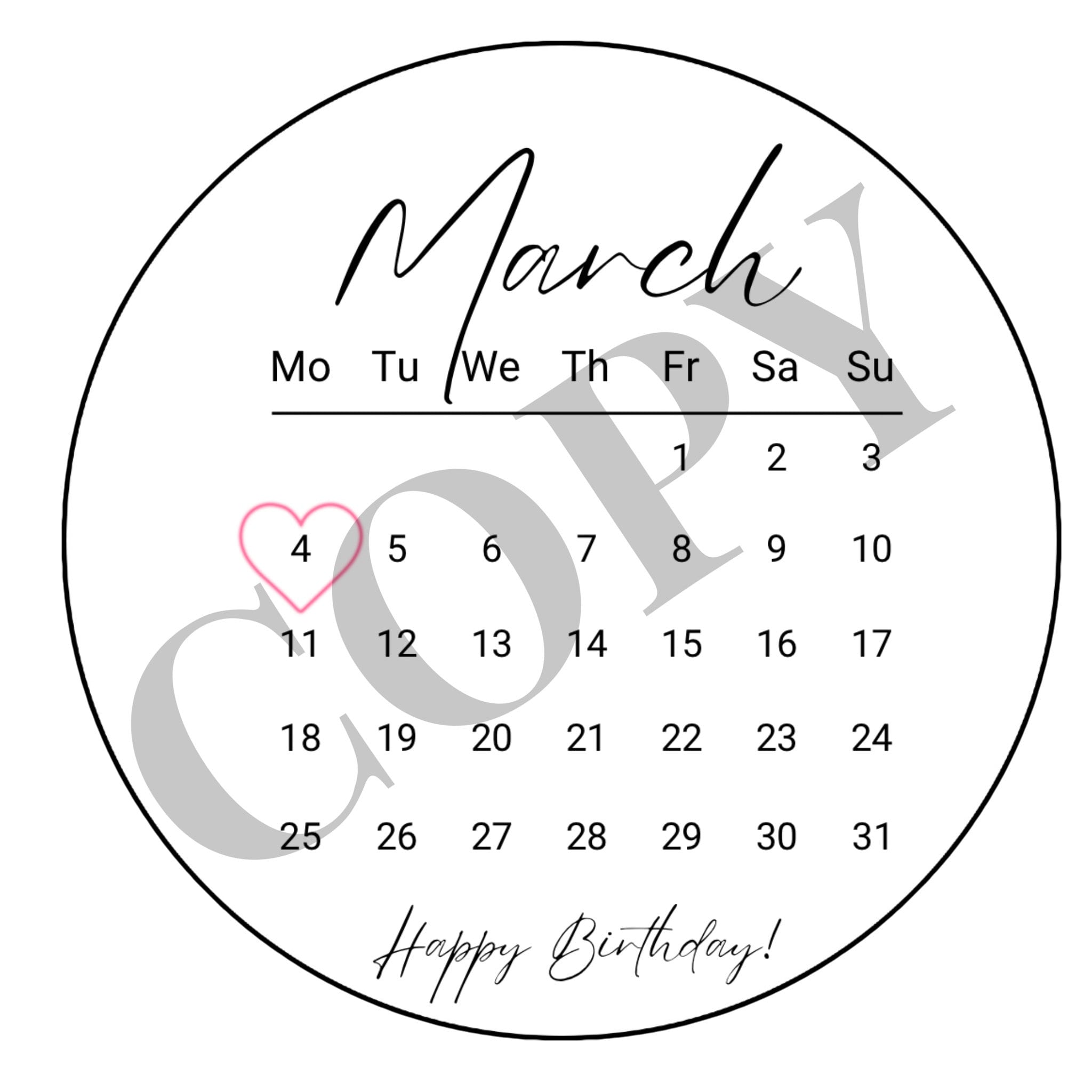 March 2024 Calendar Cake Template - Etsy