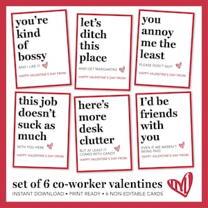 Co-worker Funny Valentines, Printable Funny Work Valentines (set of 6 ...