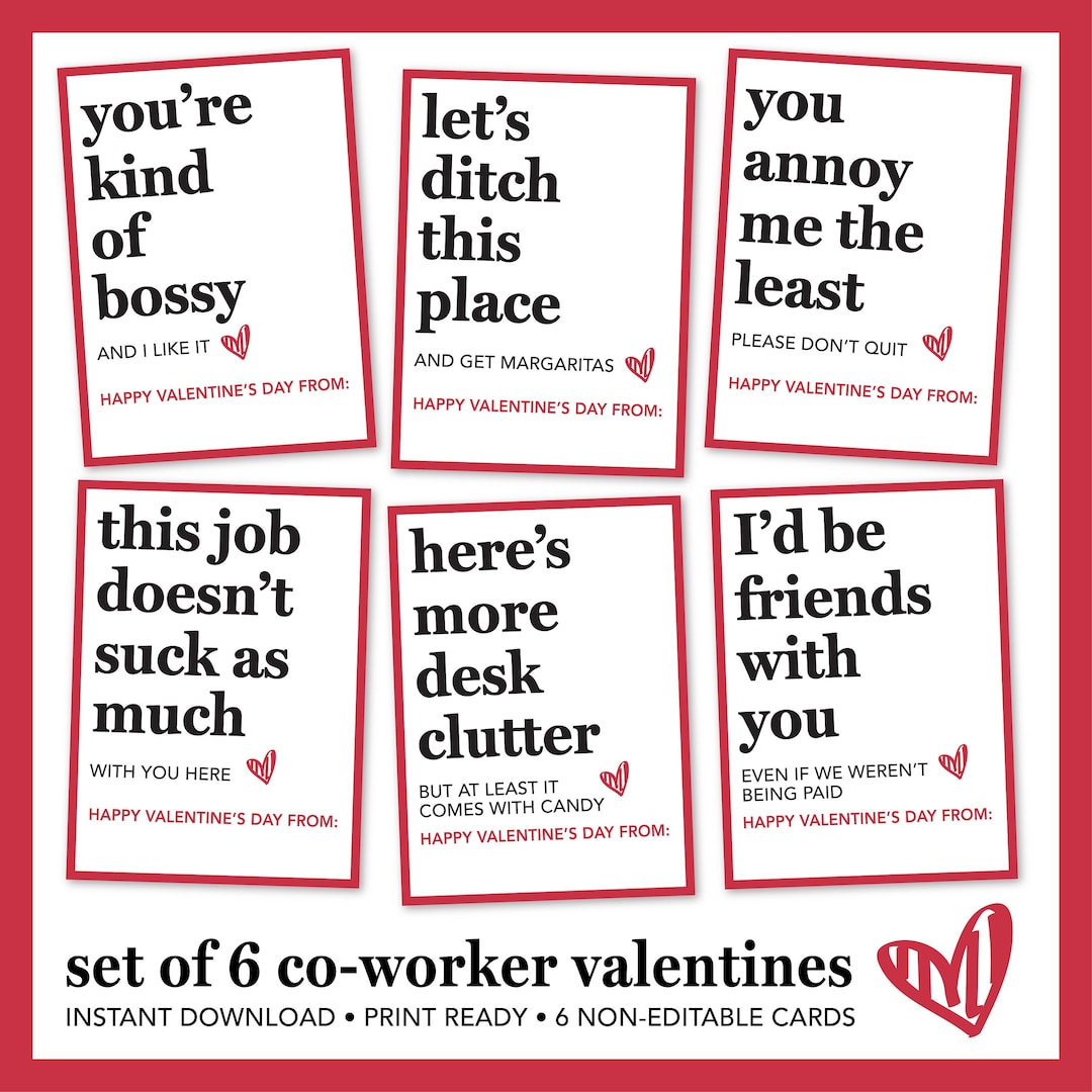 Co-worker Funny Valentines, Printable Funny Work Valentines (set of 6 ...