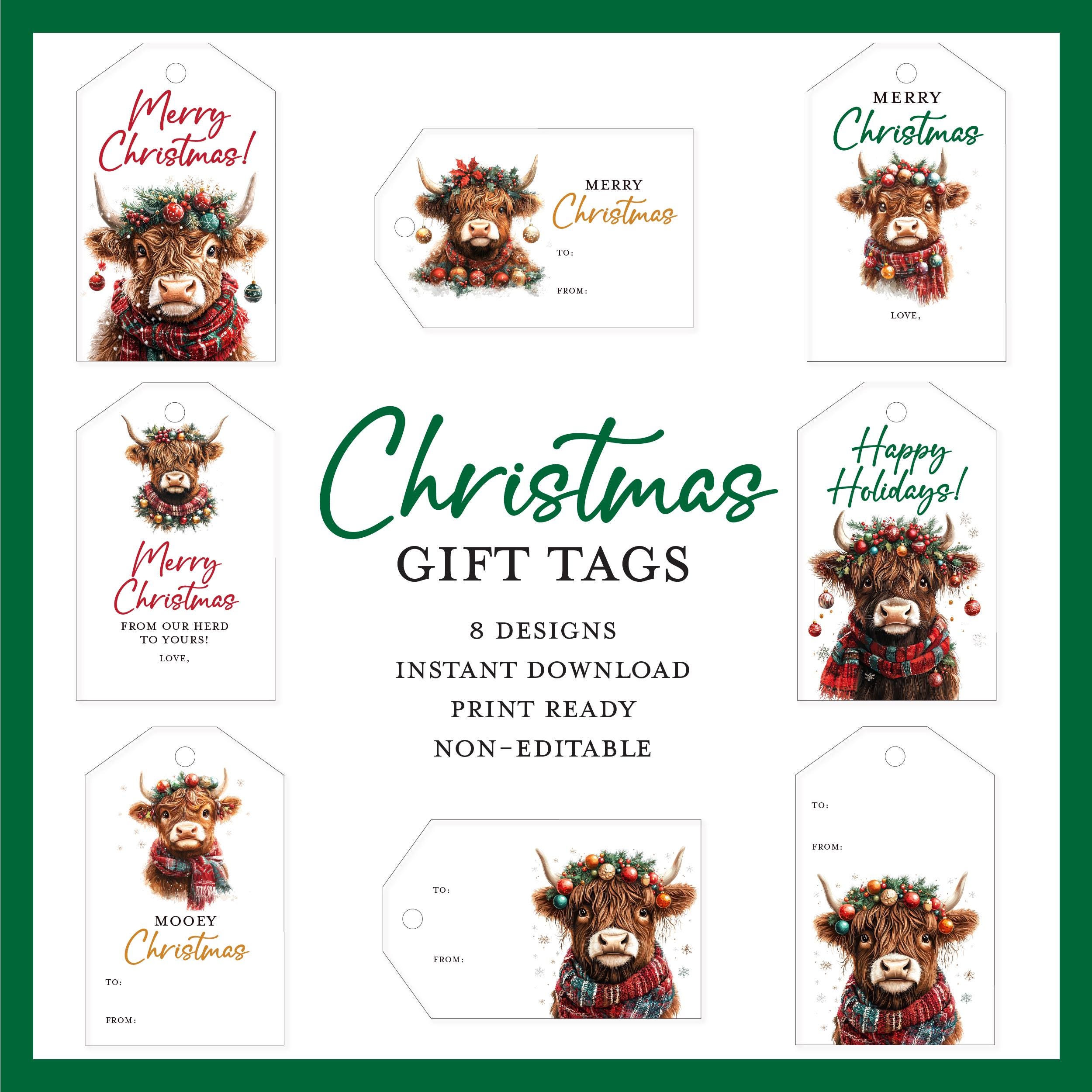 Cow Christmas Gift Tags // Cow Christmas Tags // Printable Cow Gift ...