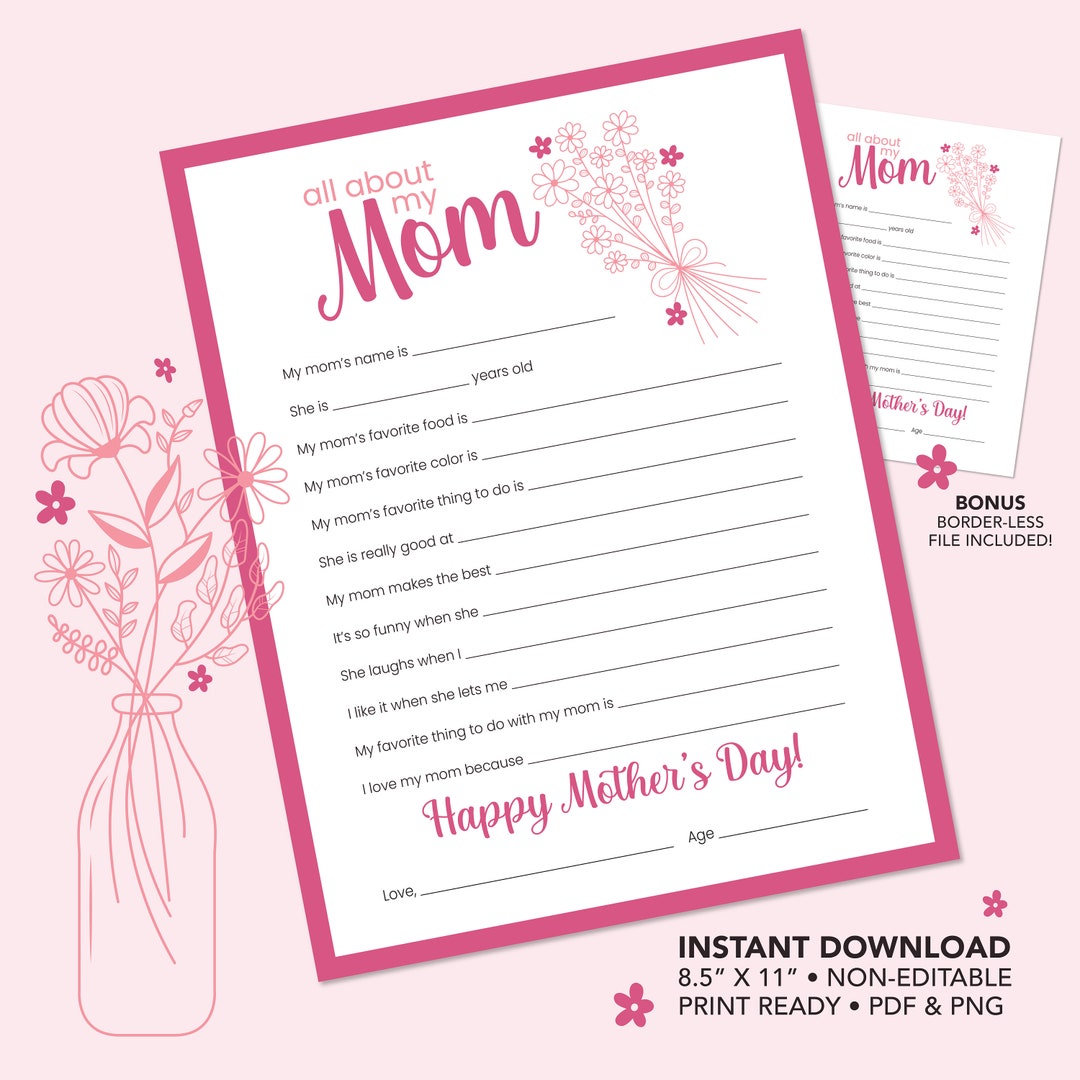 All About My Mom Printable Worksheet // Mother's Day Classroom ...
