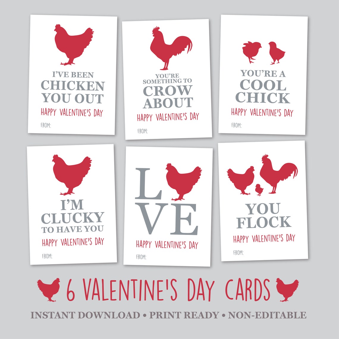 Printable Chicken Valentines (set of 6) - Etsy