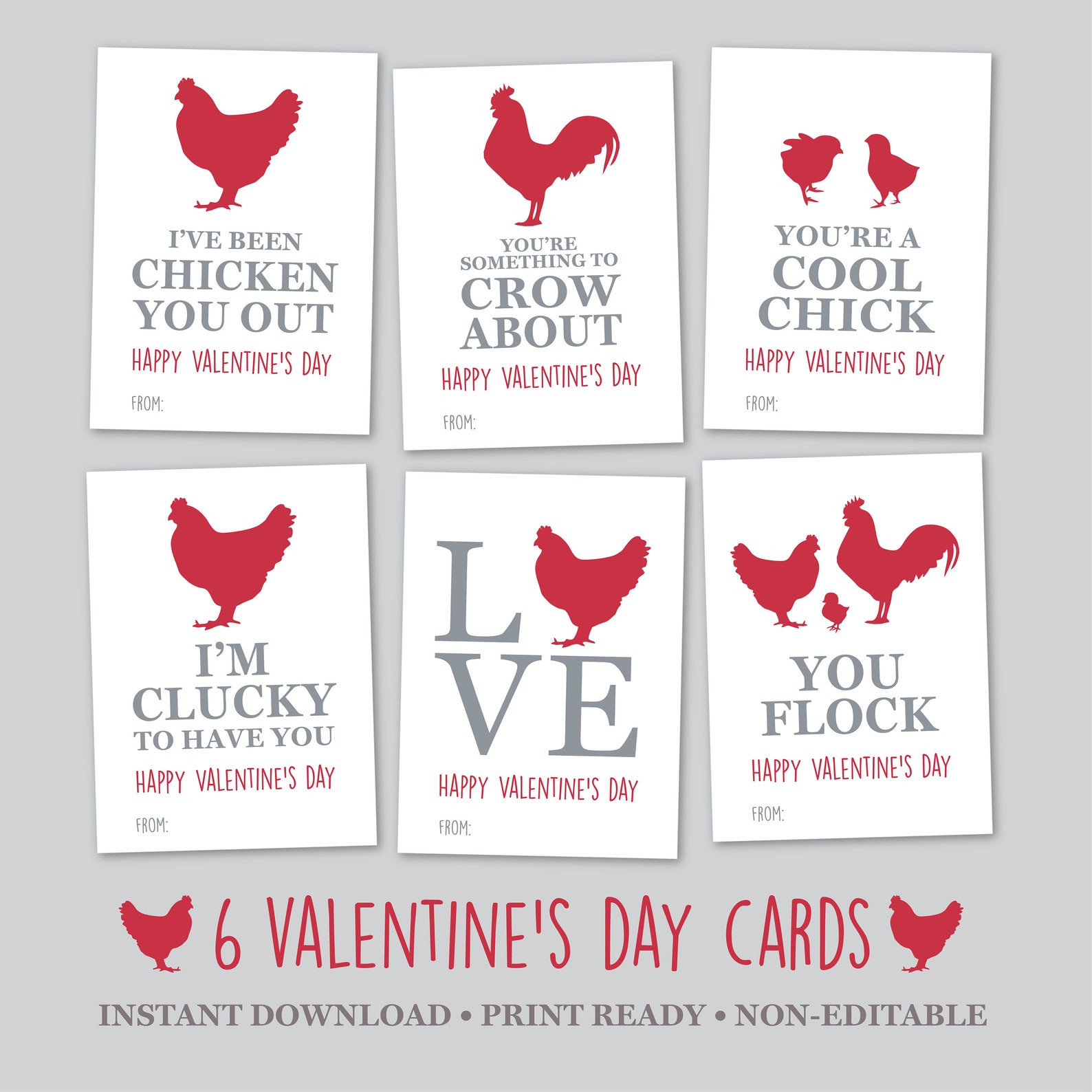 Printable Chicken Valentines (set of 6) - Etsy