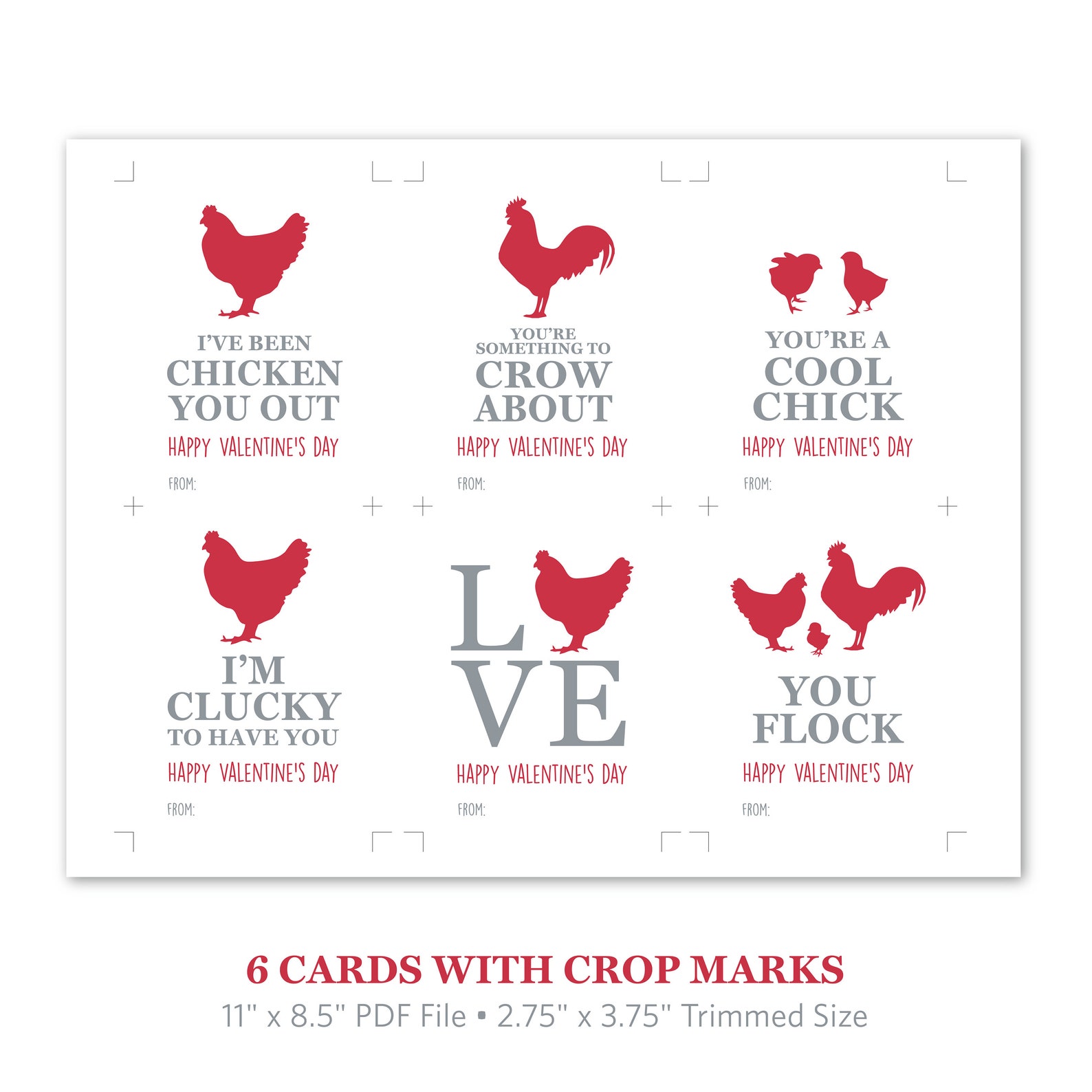 Printable Chicken Valentines (set of 6) - Etsy