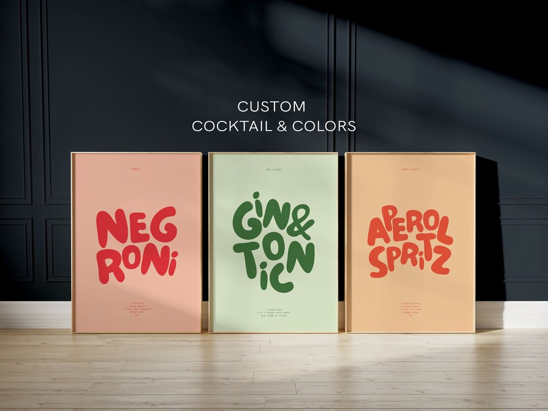 Custom Aesthetic Bar Decor Cute Bar Cart Cocktail Art Bar Cart Print ...