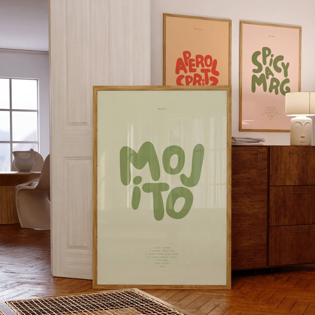 Aesthetic Bar Decor Cute Bar Cart Cocktail Art Bar Cart Print Poster ...