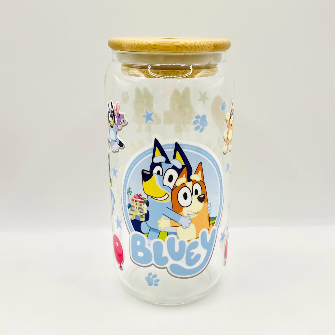 Bluey and Family Glass Tumbler With Straw and Bamboo Lid | 20oz ...