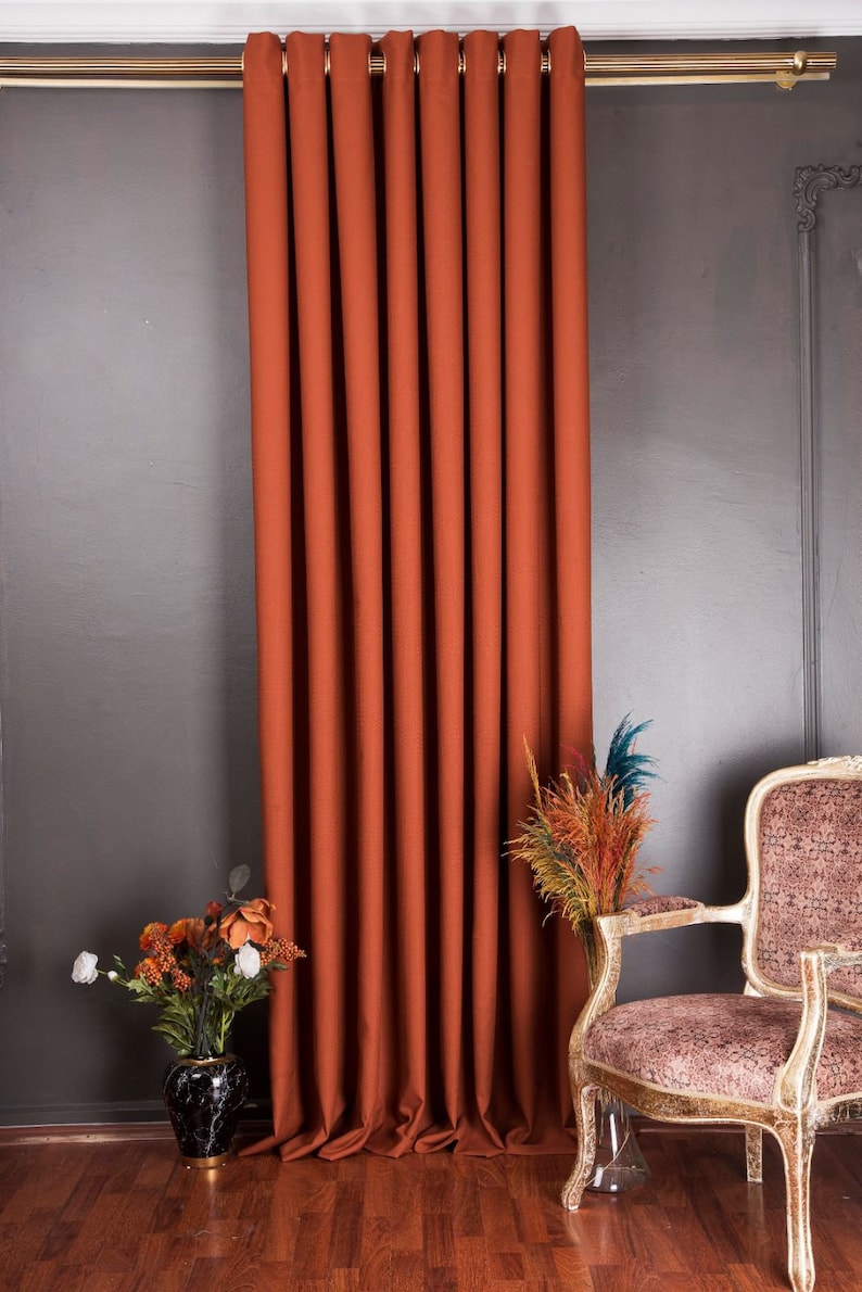 Terracotta Linen Curtain: Solid Color Natural Fabric Drape - Custom ...