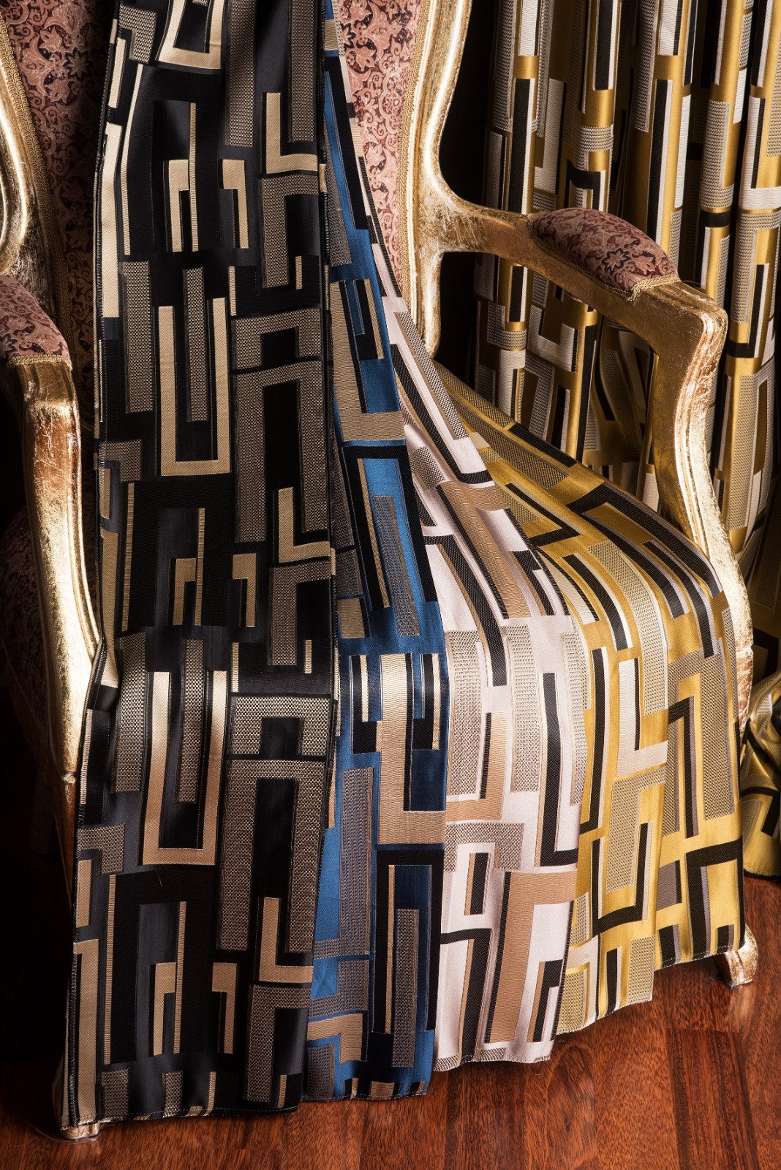 Luxury Beige Gold Striped Patterned Curtains for Livingroom Bedroom ...