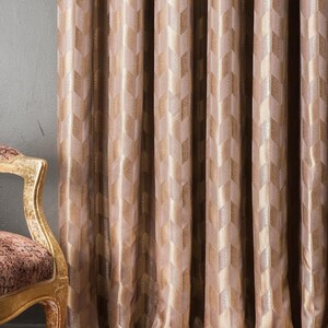 Crem Gold Geometric Pattern Luxury Curtains - Elegant Satin Finish ...