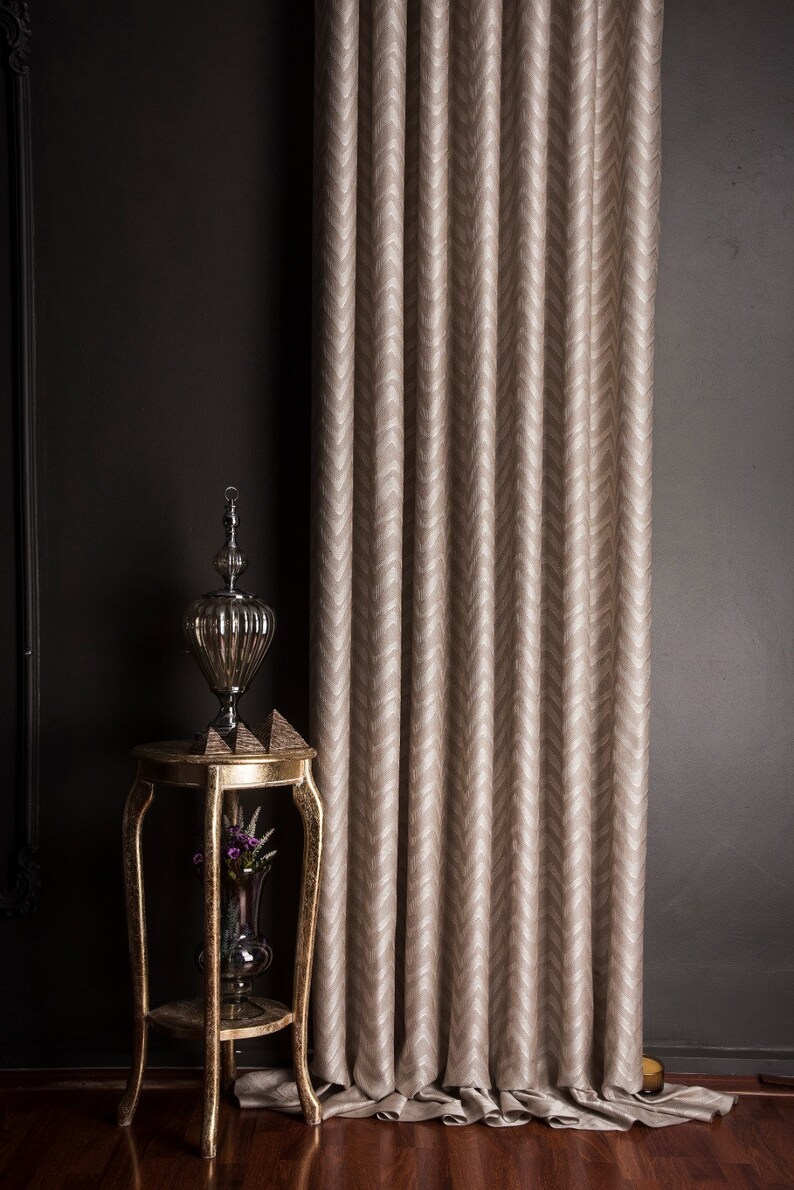 Modern Geometric Patterned Cream Curtains for Home , Luxury Brown Beige ...