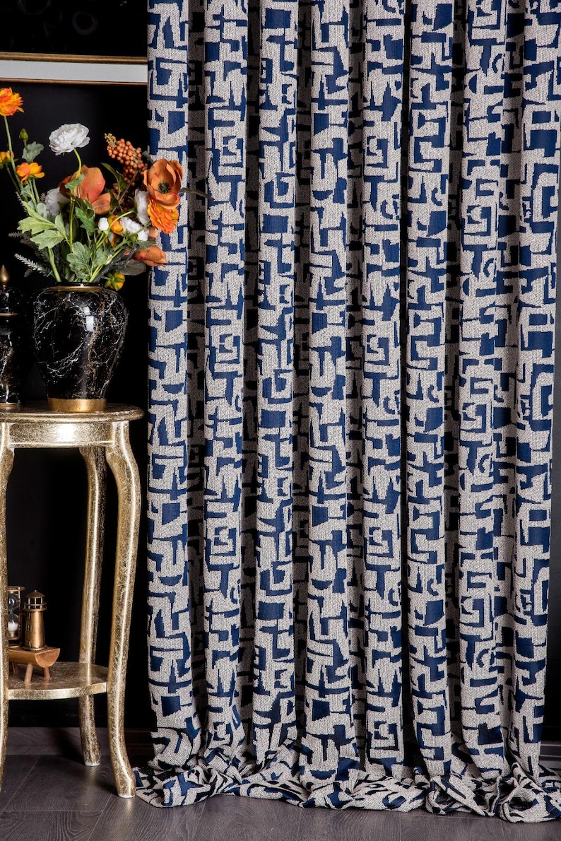 Luxury Gray Geometric Textured Curtain Drapes for Livingroom - Etsy