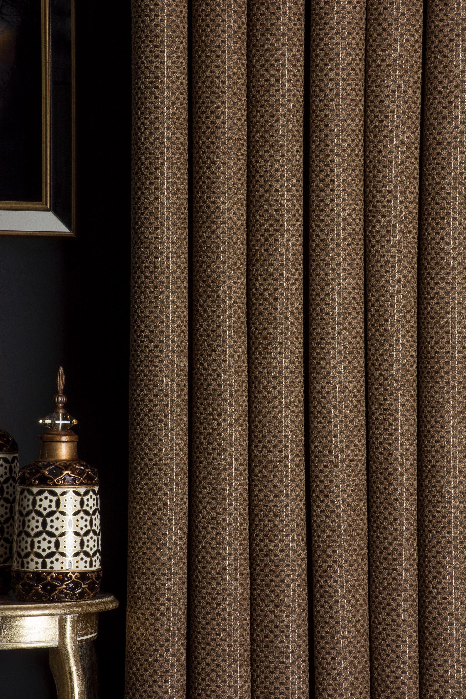 Luxury Brown Patterned Curtains With Gold Glitter: Custom Size Drape - Etsy