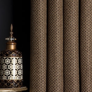 Luxury Brown Patterned Curtains With Gold Glitter: Custom Size Drape - Etsy