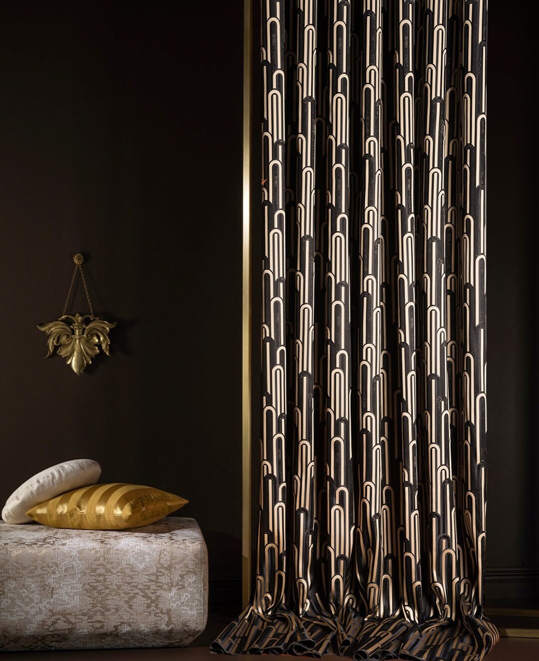 Luxury Black Gold Geometric Patterned Curtains for Livingroom Bedroom ...