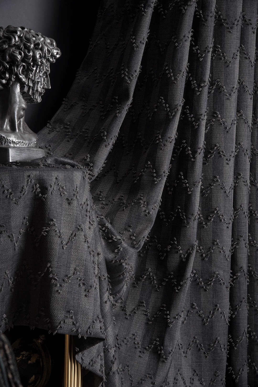 Modern Dark Gray Zigzag Curtains: Custom Fringed Drape - Etsy