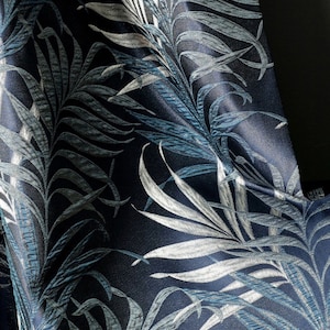 Luxury Navy Blue Leaf Patterned Curtain: Elegant Home Decor - Etsy
