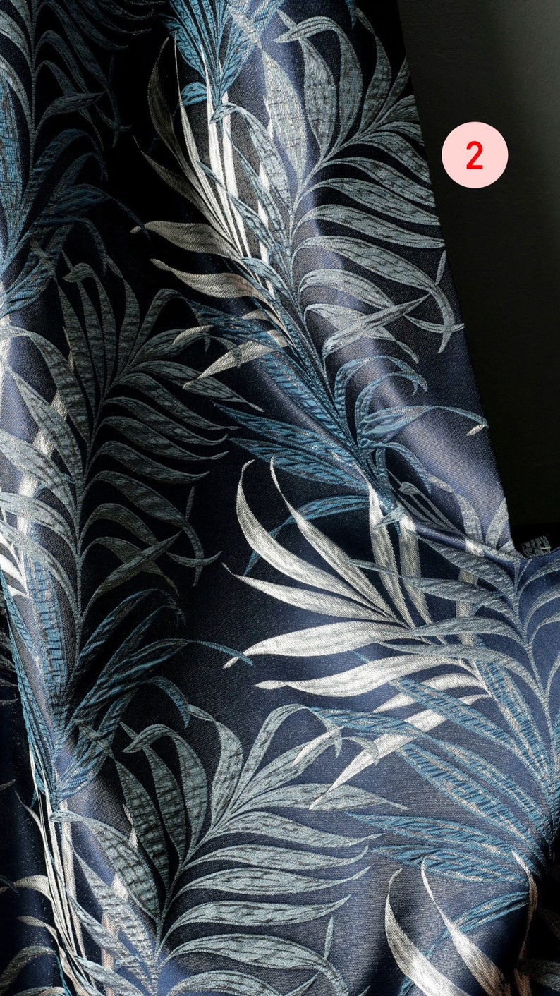 Luxury Navy Blue Leaf Patterned Curtain: Elegant Home Decor - Etsy
