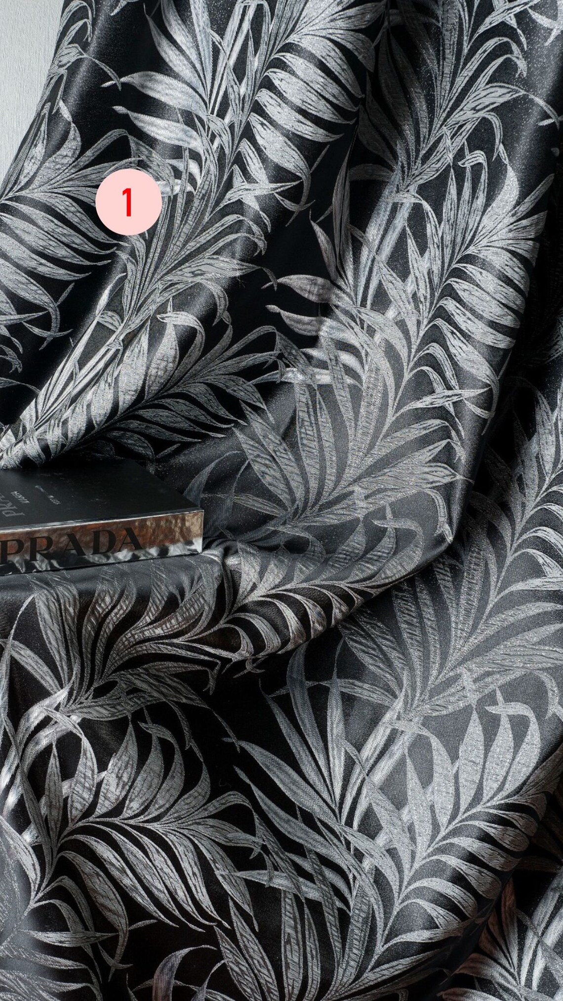 Luxury Navy Blue Leaf Patterned Curtain for Livingroom Diningroom ...