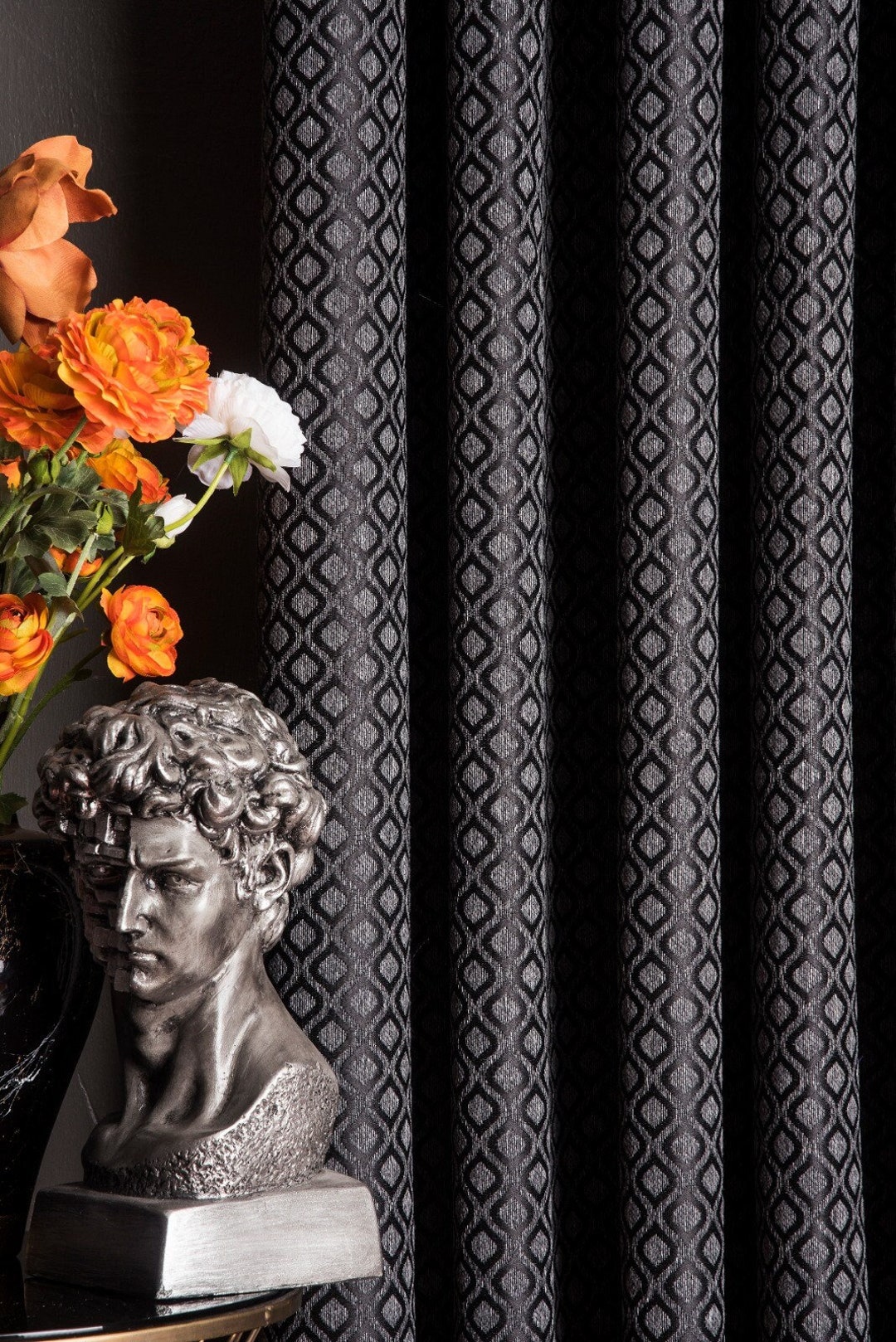 Luxury Black Gray Patterned Curtains for Home , Modern Brown Cream Gray ...