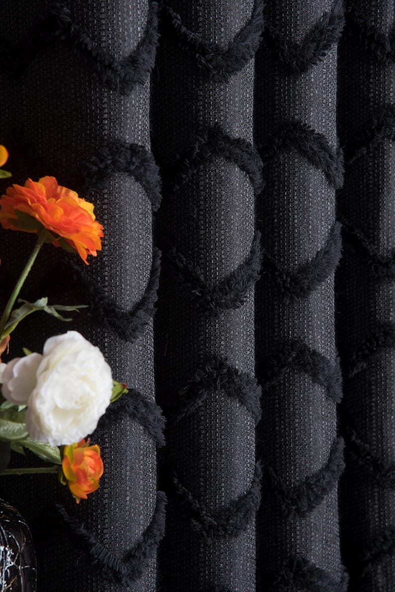 Bohemian Black Wave Curtain: Embroidered Tassel Fringe, Custom Size - Etsy