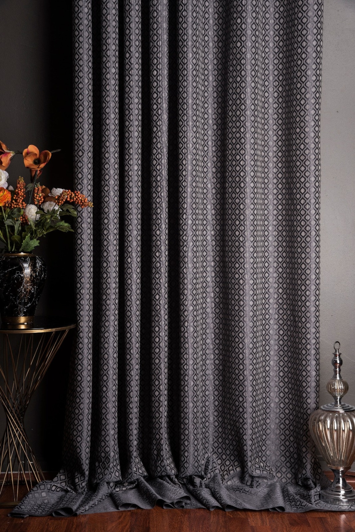 Luxury Gray Patterned Curtains for Home , Modern Brown Cream Black Gray ...