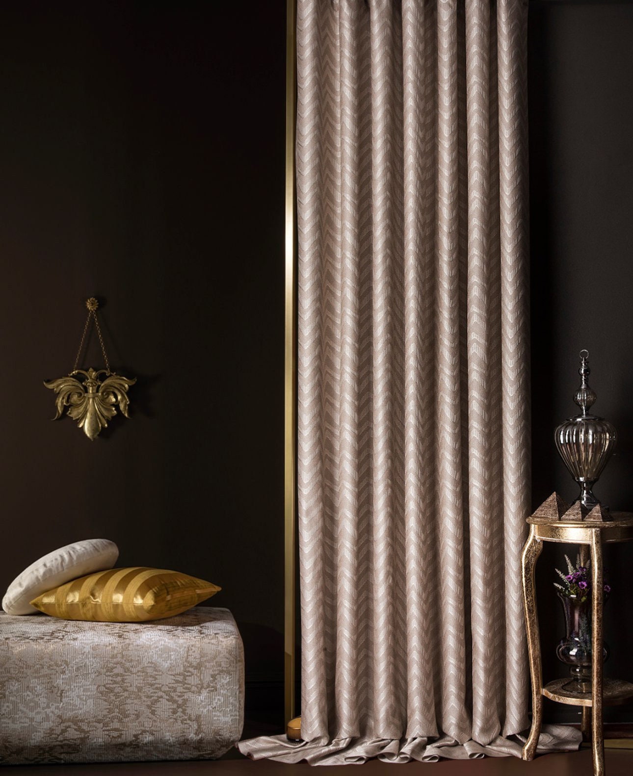 Modern Geometric Patterned Cream Curtains for Home , Luxury Brown Beige ...