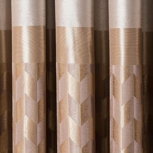 Crem Gold Geometric Pattern Luxury Curtains - Elegant Satin Finish ...