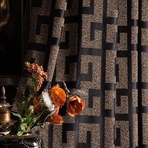 Luxury Patterned Black & Brown Curtains , Custom Size Drape , Modern ...