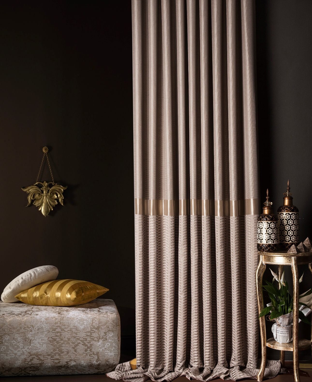 Luxury Brown & Gold Curtains: Modern Drape for Living Room - Etsy
