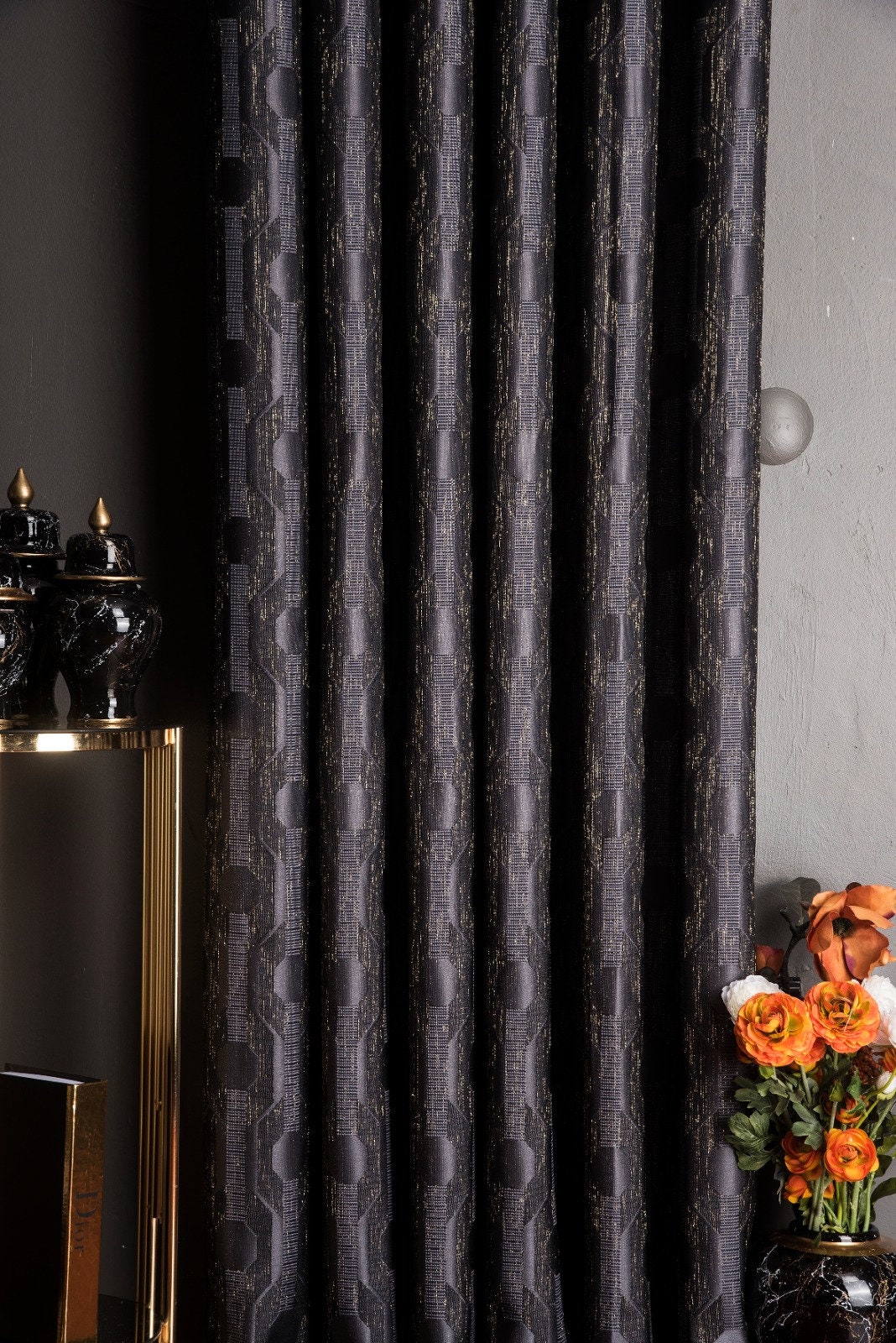 Luxury Dark Gray & Gold Turkish Curtains: Modern Home Drape - Etsy