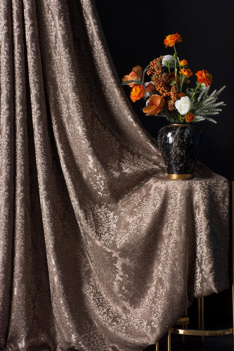 Baroque Brown Damask Curtains: Luxury Victorian Style Window Drapery - Etsy