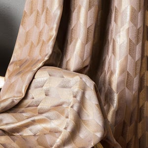 Crem Gold Geometric Pattern Luxury Curtains - Elegant Satin Finish ...