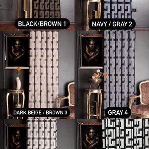 Luxury Patterned Black & Brown Curtains: Art Deco Drape, Custom Size - Etsy