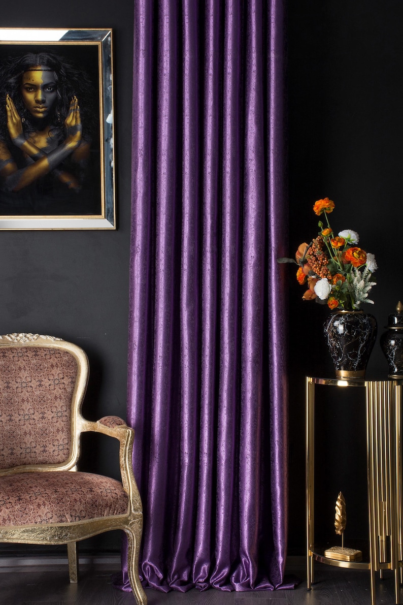 Luxury Purple Textured Curtains: Shimmering Elegant Window Drapes - Etsy