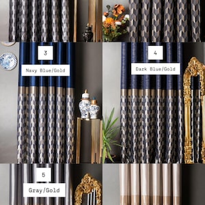 Geometric Dark Blue & Gold Curtains: Custom Blackout Drapes - Etsy