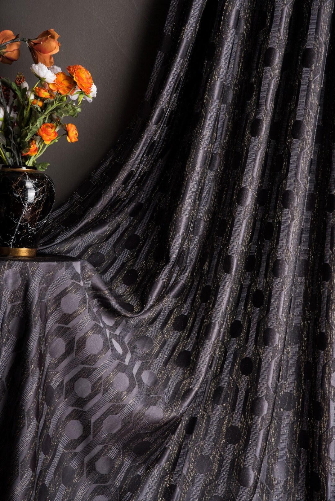 Luxury Dark Gray & Gold Turkish Curtains: Modern Home Drape - Etsy