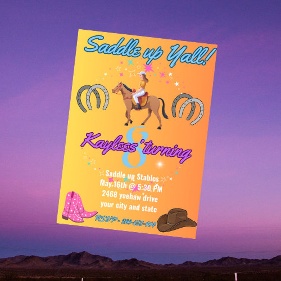 GIRLS Horse Birthday Invitation, Saddle Up, Horse Invite, Pony Birthday Party, Pony Invitation ...
